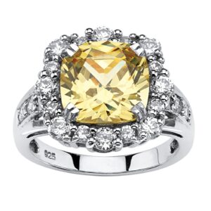 palmbeach platinum-plated sterling silver cushion canary cubic zirconia halo ring sizes 5-10 size 10