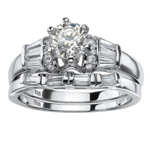 palmbeach platinum-plated sterling silver round cubic zirconia bridal ring set sizes 6-10 size 10