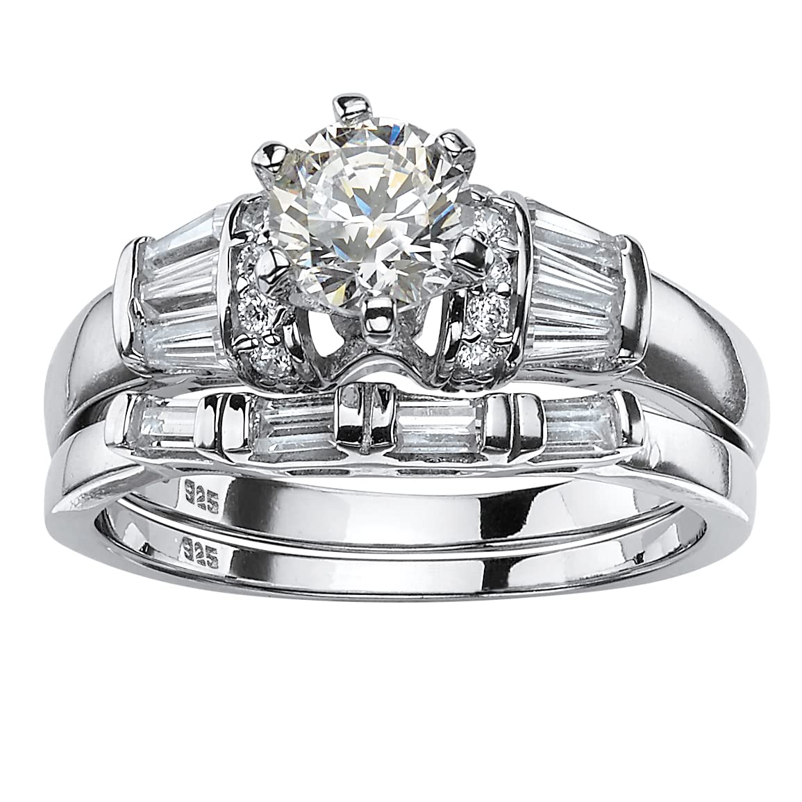 PalmBeach Platinum-plated Sterling Silver Round Cubic Zirconia Bridal Ring Set Sizes 6-10 Size 10