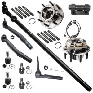 detroit axle - 4wd front 11pc suspension kit for 05-10 ford f-250 f-350 super duty 2005 2006 2007 2008 2009 2010, 2 wheel bearing hubs 4 ball joints 3 tie rods 1 drag link 1 sleeve replacement