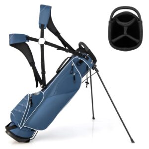 tangkula golf stand bag lightweight organized golf bag easy carry shoulder bag with 4 way dividers and 4 pockets for extra storage sunday golf bag, blue