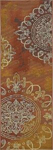 unique loom outdoor modern collection area rug - trio (2' x 6' 1" runner, rust red/ gold)