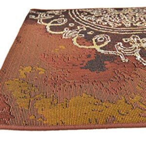 Unique Loom Outdoor Modern Collection Area Rug - Trio (2' x 6' 1" Runner, Rust Red/ Gold)