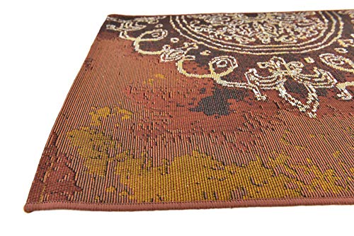 Unique Loom Outdoor Modern Collection Area Rug - Trio (2' x 6' 1" Runner, Rust Red/ Gold)