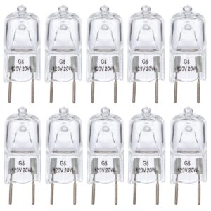 simba lighting halogen light bulb g8 t4 20w jcd bi-pin (10 pack) shorter 1-3/8" (1.38") length for under cabinet puck lights, kitchen hood, landscape lights, desk lamps 120v dimmable, 2700k warm white