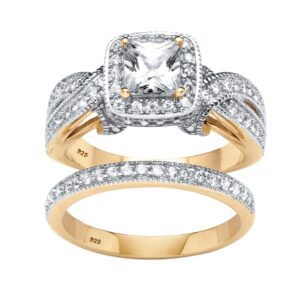 palmbeach yellow gold-plated sterling silver princess cut cubic zirconia halo bridal ring set sizes 6-10 size 8