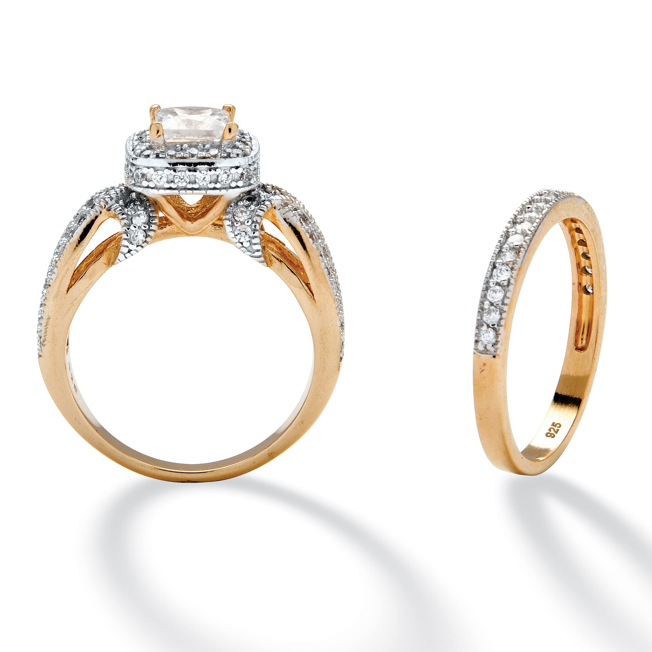 PalmBeach Yellow Gold-plated Sterling Silver Princess Cut Cubic Zirconia Halo Bridal Ring Set Sizes 6-10 Size 8