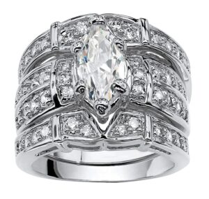 palmbeach jewelry yellow gold-plated or silvertone marquise cut cubic zirconia bridal ring set size 7