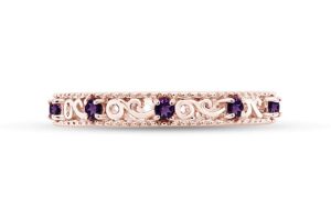 jewel zone us round cut purple simulated amethyst stackable ring in 14k rose gold over sterling silver