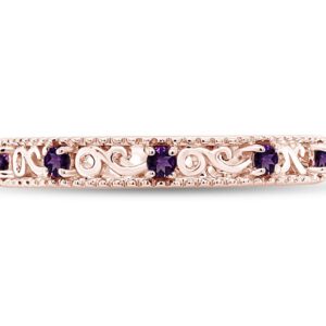 Jewel Zone US Round Cut Purple Simulated Amethyst Stackable Ring in 14K Rose Gold Over Sterling Silver