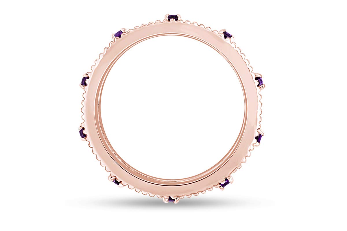 Jewel Zone US Round Cut Purple Simulated Amethyst Stackable Ring in 14K Rose Gold Over Sterling Silver