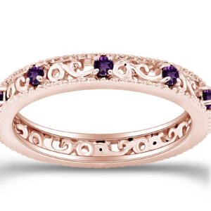 Jewel Zone US Round Cut Purple Simulated Amethyst Stackable Ring in 14K Rose Gold Over Sterling Silver