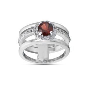 ice gems sterling silver african garnet and white topaz three row halo ring, size 5