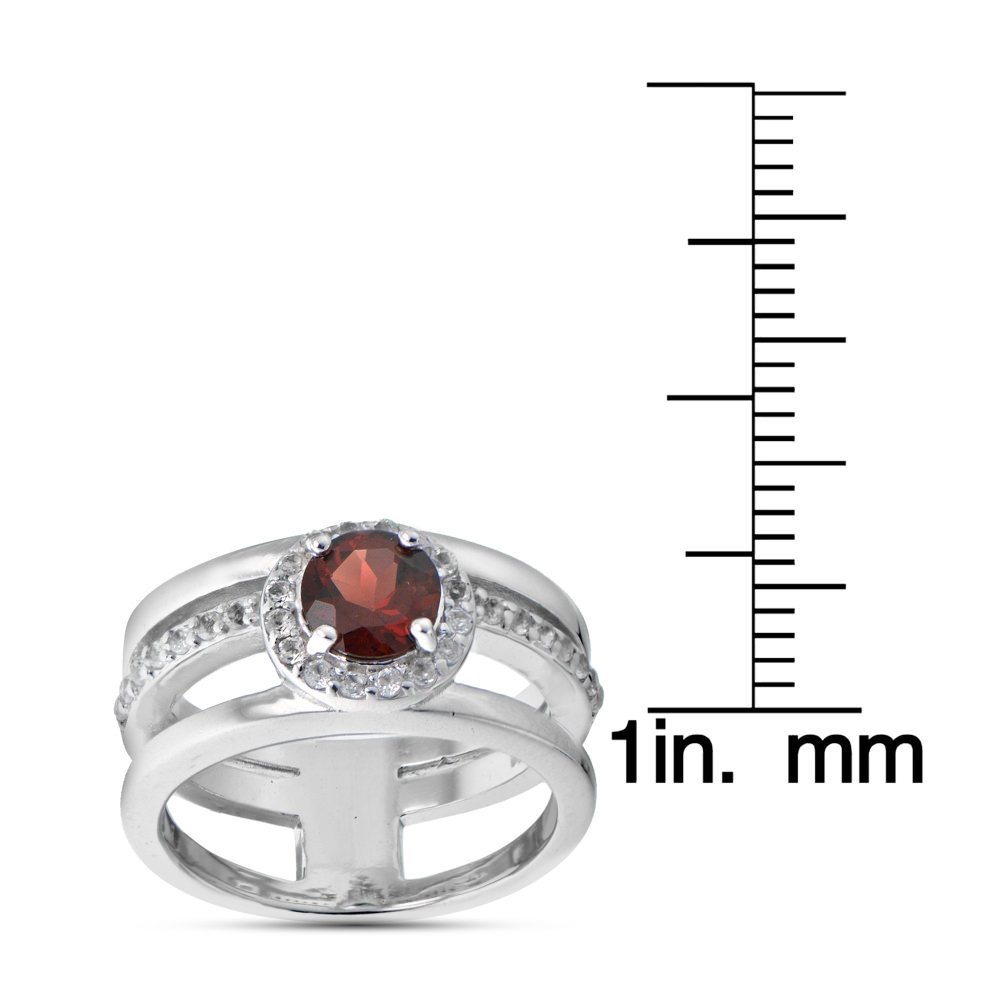 Ice Gems Sterling Silver African Garnet and White Topaz Three Row Halo Ring, Size 5