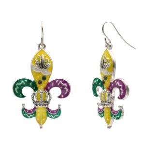 mardi gras theme french hook dangle earrings (silver tone)