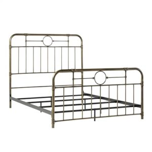 walker edison vintage metal iron pipe queen size bed headboard bedroom headboard footboard bed frame bedroom, queen, bronze