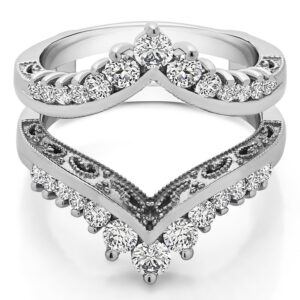 twobirch 0.98 ct. filigree vintage wedding ring guard in sterling silver with cubic zirconia (size 8)