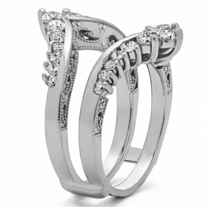 TwoBirch 0.98 Ct. Filigree Vintage Wedding Ring Guard in Sterling Silver with Cubic Zirconia (Size 8)