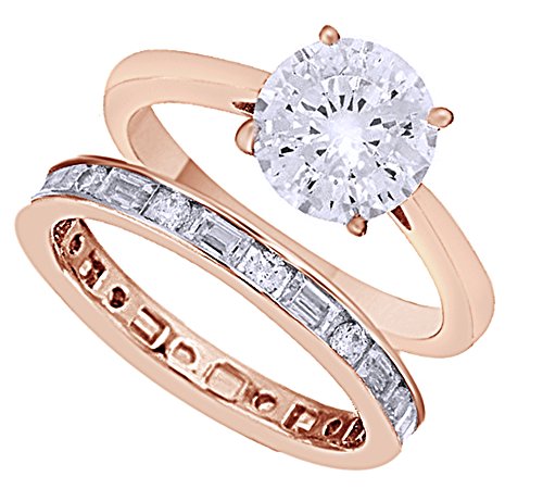 Jewel Zone US White Cubic Zirconia Engagement & Wedding Bridal Ring Set in 14K Rose Gold Over Sterling Silver (4.4 Cttw)