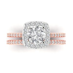 clara pucci 1.6ct round cut real zircon 14k rose white gold halo solitaire w/accents wedding bridal engagement set ring band size 7.5