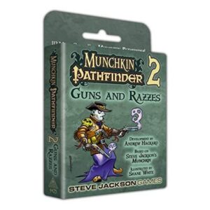 steve jackson games munchkin pathfinder 2 – guns and razzes card game (expansion) | 112-cards | card game for adults, kids & family | fantasy rpg | ages 10+ | 3-6 players | play time 120 min