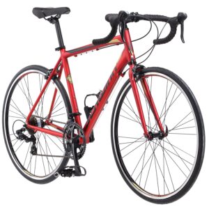 schwinn volare 1400 drop style hybrid sports road bike, men and women, 14-speed, 700c wheels, 21-inch aluminum frame, alloy linear pull brakes, red