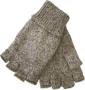 polar wear mens fingerless ragg wool gloves with inner fleece palm lining (l/xl, oatmeal)