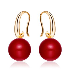 merdia charming earrings drop simulated pearl hook earrings 12mm red | pearl earrings for women | pearl jewelry | women's earrings | earrings for women trendy | pearl drop earrings | pearl earring