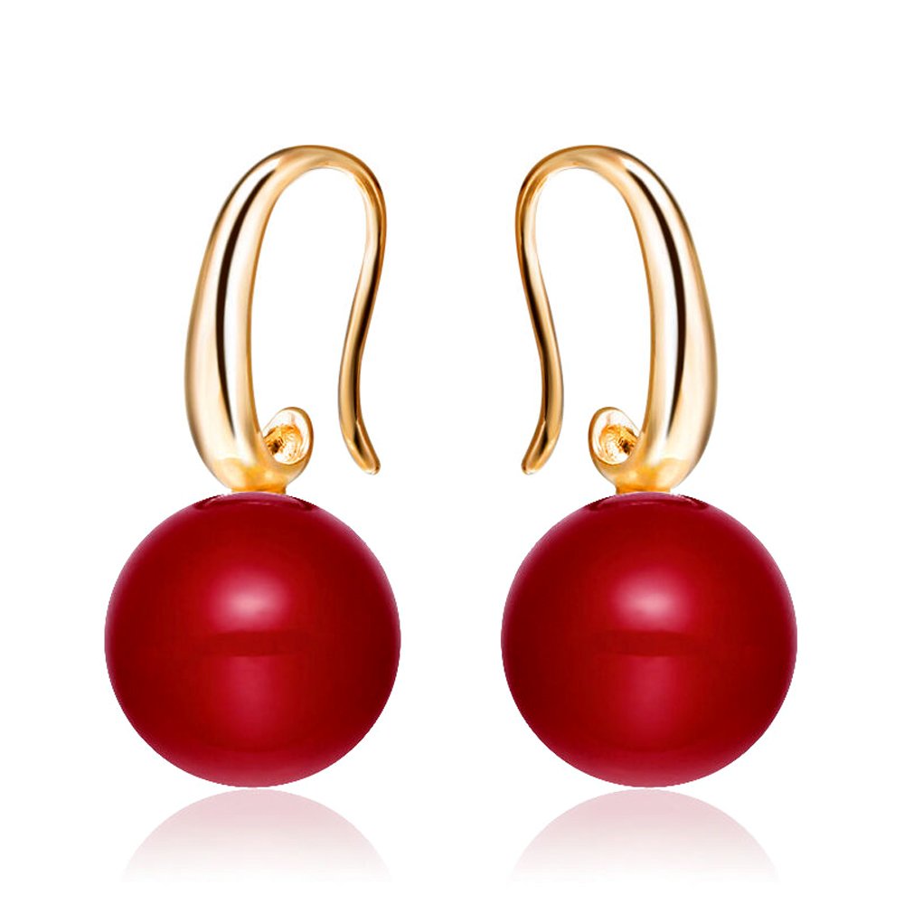 Merdia Charming Earrings Drop Simulated Pearl Hook Earrings 12MM Red | Pearl Earrings for Women | Pearl Jewelry | Women's Earrings | Earrings for Women Trendy | Pearl Drop Earrings | Pearl Earring