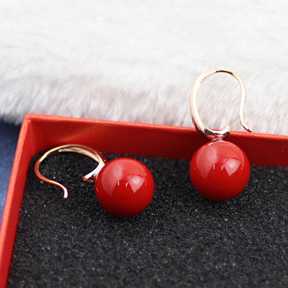 Merdia Charming Earrings Drop Simulated Pearl Hook Earrings 12MM Red | Pearl Earrings for Women | Pearl Jewelry | Women's Earrings | Earrings for Women Trendy | Pearl Drop Earrings | Pearl Earring