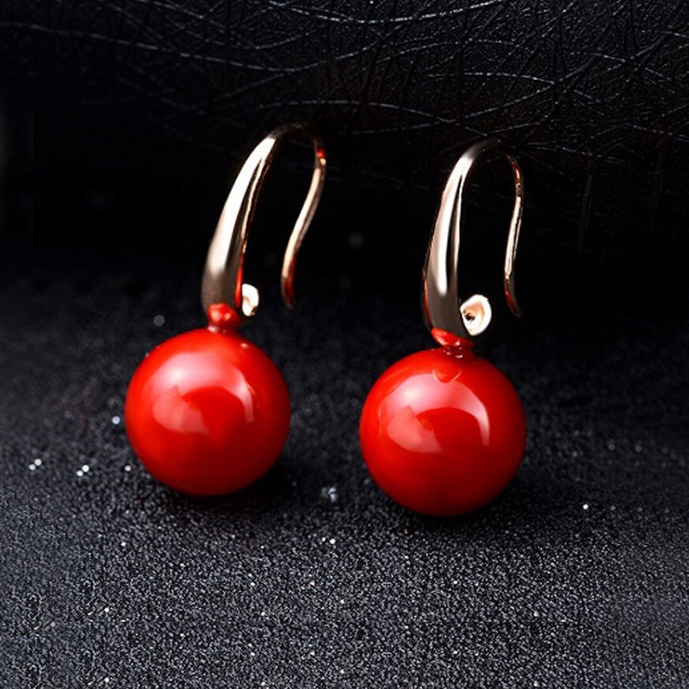 Merdia Charming Earrings Drop Simulated Pearl Hook Earrings 12MM Red | Pearl Earrings for Women | Pearl Jewelry | Women's Earrings | Earrings for Women Trendy | Pearl Drop Earrings | Pearl Earring