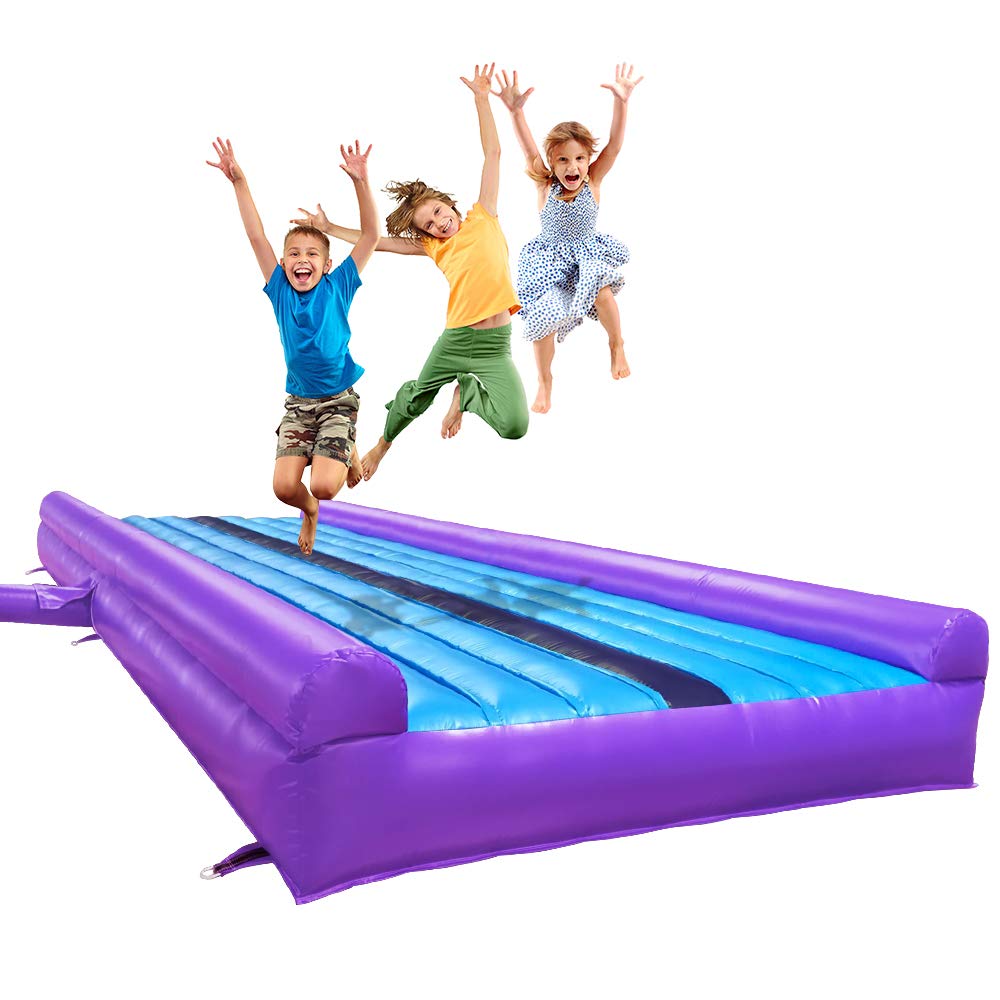 ibigbean Inflatable Tumbling Track for Gymnastics & Cheerleading - Blue Surface Purple Side(50ft)