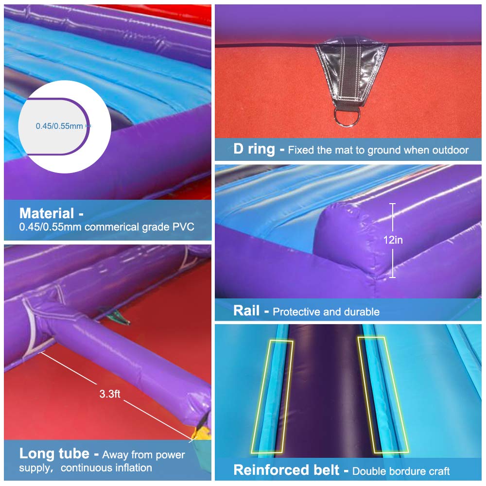 ibigbean Inflatable Tumbling Track for Gymnastics & Cheerleading - Blue Surface Purple Side(50ft)