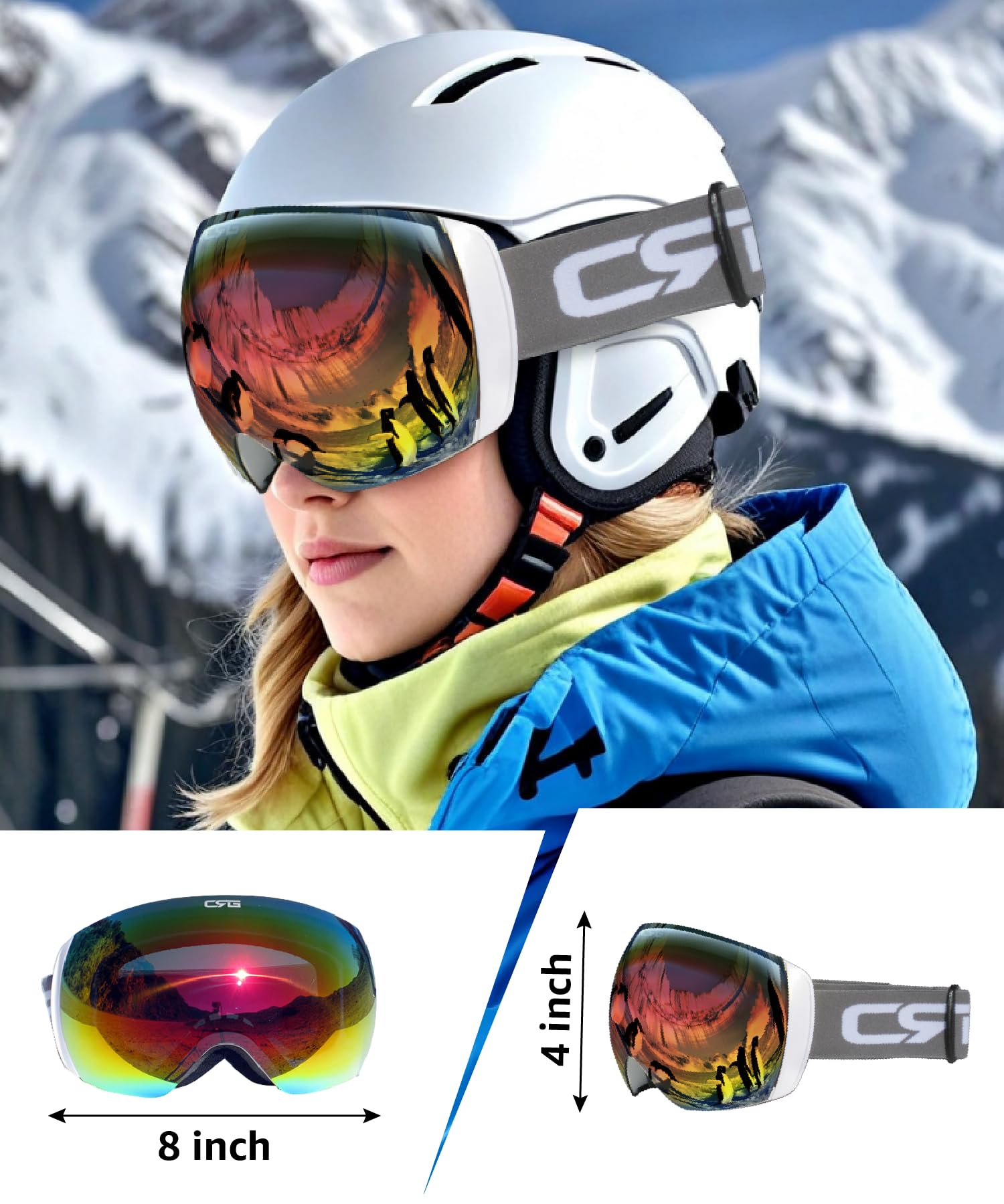 CRG Sports Ski Goggles 100% UV Protection Frameless Snowboard Goggles for Men,Women,Adults