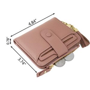 Women's RFID Mini Soft Leather Bifold Wallet with ID Window Card Sleeve Coin Purse(Pink)