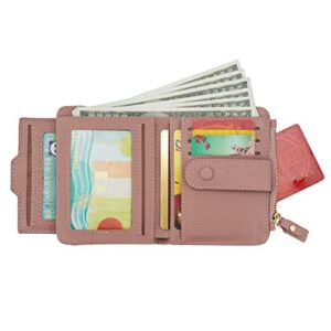 Women's RFID Mini Soft Leather Bifold Wallet with ID Window Card Sleeve Coin Purse(Pink)