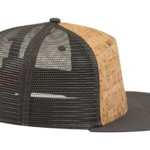 OTTO Cork Flat Visor SNAP 5 Panel Mesh Back Trucker Snapback Hat - Char. Gray/Cork/Char. Gray