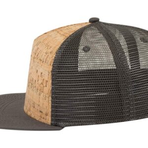 OTTO Cork Flat Visor SNAP 5 Panel Mesh Back Trucker Snapback Hat - Char. Gray/Cork/Char. Gray