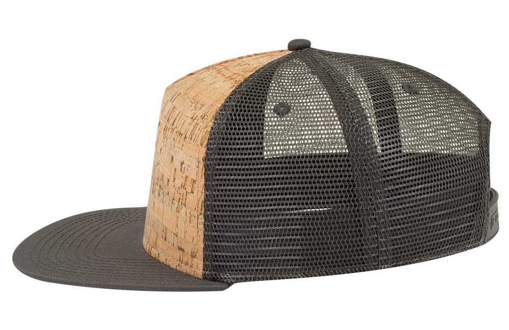 OTTO Cork Flat Visor SNAP 5 Panel Mesh Back Trucker Snapback Hat - Char. Gray/Cork/Char. Gray