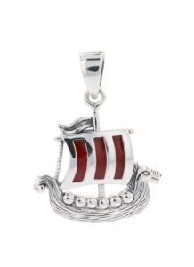 jewelry trends norse viking ship sterling silver pendant with red striped sail