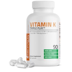 bronson vitamin k triple play (vitamin k2 mk7 / vitamin k2 mk4 / vitamin k1) full spectrum complex vitamin k supplement, 90 capsules