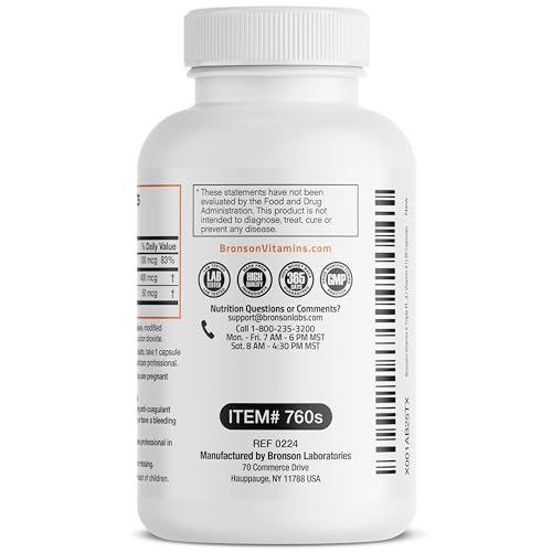 Bronson Vitamin K Triple Play (Vitamin K2 MK7 / Vitamin K2 MK4 / Vitamin K1) Full Spectrum Complex Vitamin K Supplement, 90 Capsules