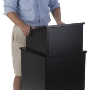 Displays2go Black Speaker Lectern, Elevated Reading Surface, Enclosed Storage Area, Melamine MDF – Black (LCTTBLRBKD)