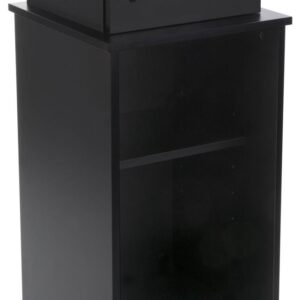 Displays2go Black Speaker Lectern, Elevated Reading Surface, Enclosed Storage Area, Melamine MDF – Black (LCTTBLRBKD)