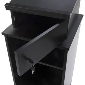 Displays2go Black Speaker Lectern, Elevated Reading Surface, Enclosed Storage Area, Melamine MDF – Black (LCTTBLRBKD)