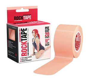 rocktape original 2-inch water-resistant kinesiology tape, 20 pre-cut strips, beige