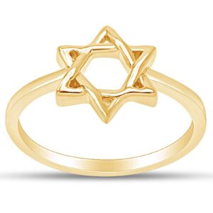 THE JEWEL ZONE Star of David Jewish Magen Hebrew Shield Ring Star Symbol Ring 14k Yellow Gold Over Sterling Silver Ring Size-8