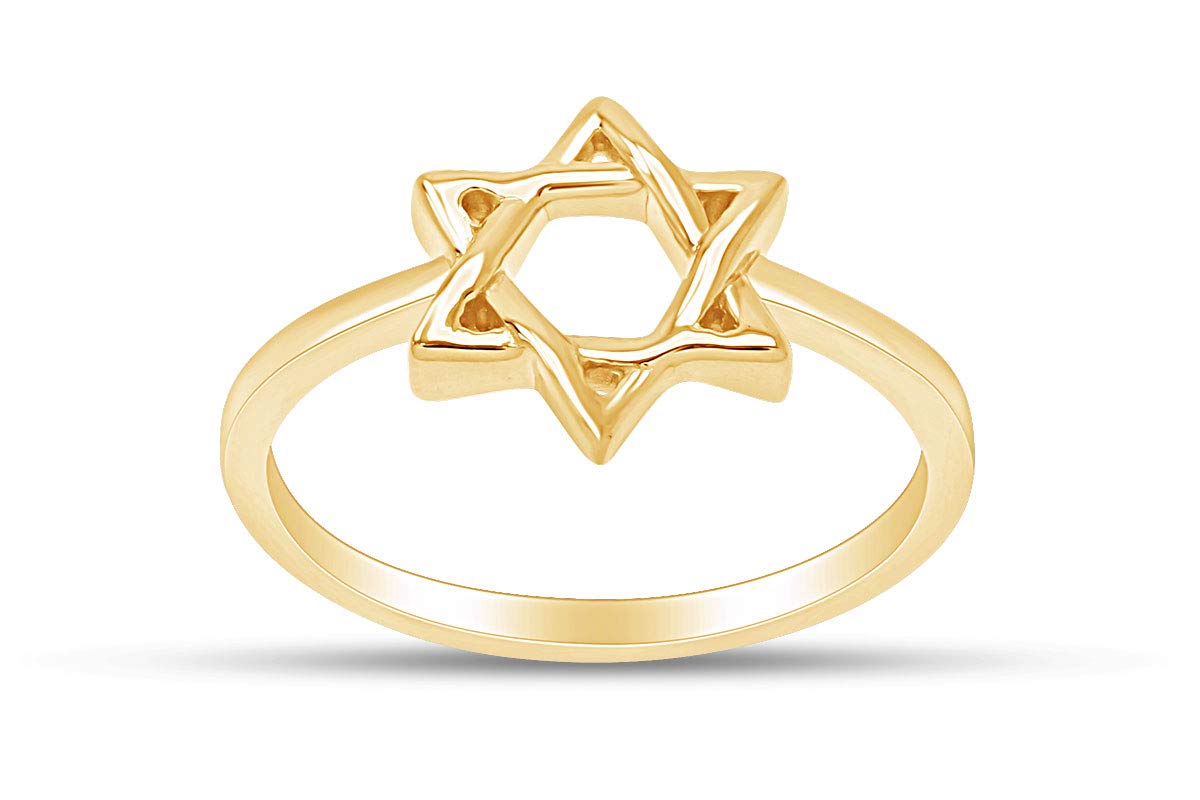 THE JEWEL ZONE Star of David Jewish Magen Hebrew Shield Ring Star Symbol Ring 14k Yellow Gold Over Sterling Silver Ring Size-8