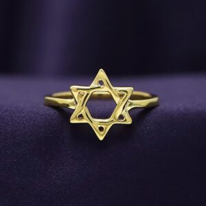 THE JEWEL ZONE Star of David Jewish Magen Hebrew Shield Ring Star Symbol Ring 14k Yellow Gold Over Sterling Silver Ring Size-8