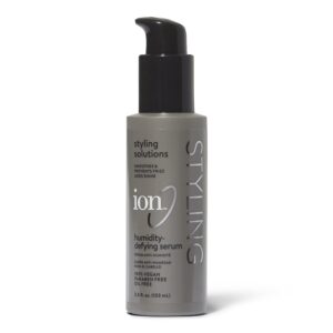 ion humidity defying serum, paraben-free, vegan, anti-frizz, smoothing, oil-free, thermal heat protectant